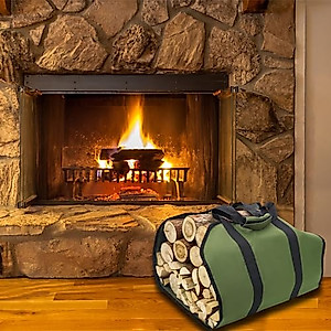 Hongmai Wood Carrier for Firewood with Handles, Canvas Firewood Log Carrier Tote, Firewood Holder Fireplace Accessories, Firewood Carrier Bag for Indoor, Outdoor, All Weather Camping (Green)