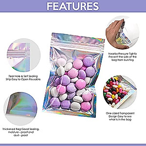 SPACE SEAL 100 Pieces Ziplock Resealable Holographic Bags - 4x6 Inches Smell Proof for Packaging, Aluminium Foil Bags with Rainbow Color Pouch