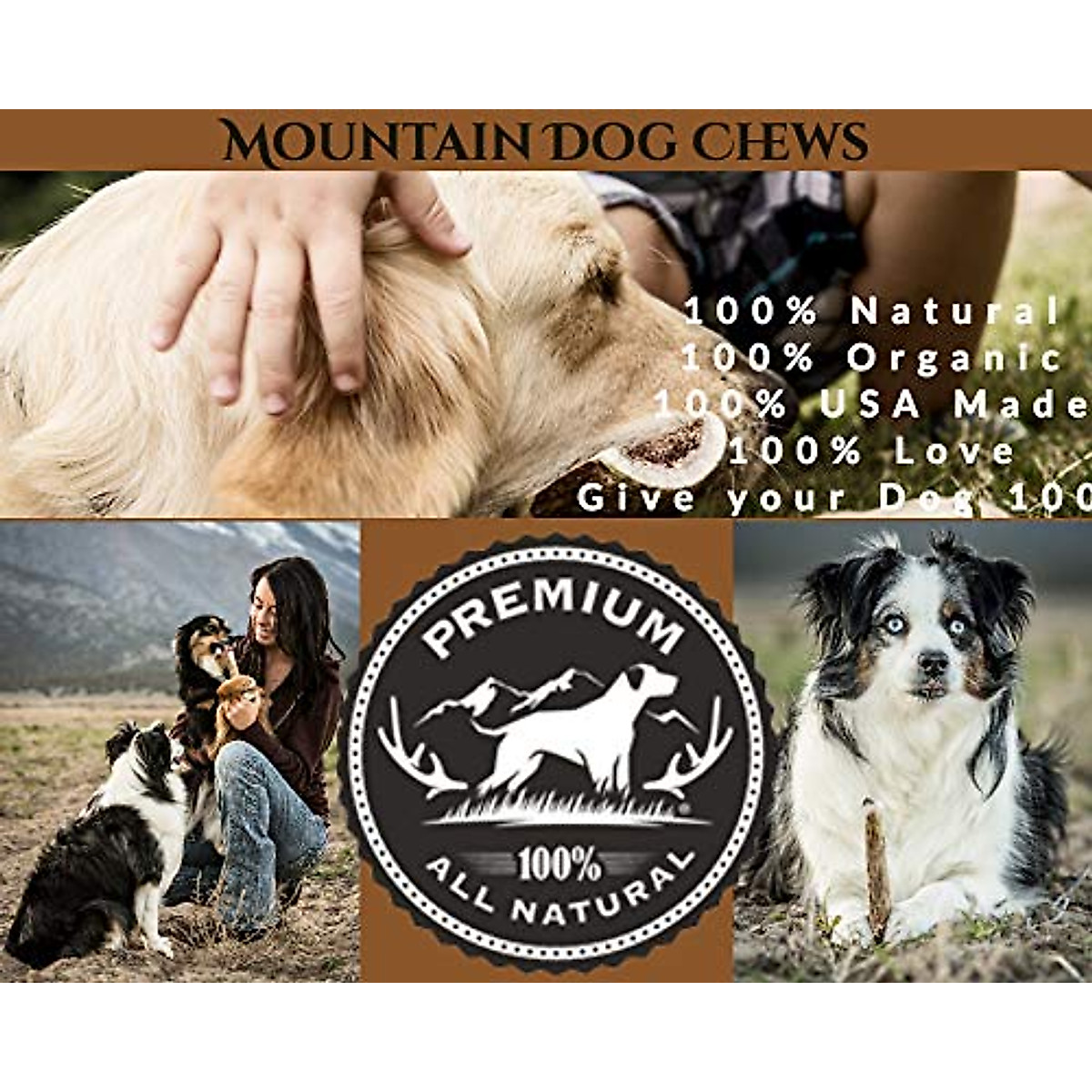 Mountain Dog Chews - Large Split Elk Antler - Elk Antler Dog Chew - Grade A Premium - Organic - Made in USA - No Mess