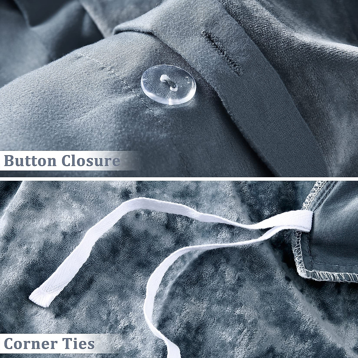 CAROMIO Velvet Duvet Cover Queen Size - Luxury Pinch Pleated Duvet Cover Bedding Set Soft Pintuck Velvet Comforter Cover Set with Corner Ties and Button Closure, Blue, 90"x90"