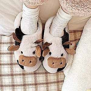 EOIRQHOPDD Cute Cow Slippers for Women Girls Fuzzy Plush cotton slippers household indoor Outdoor Slippers