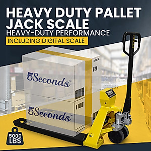 5Seconds - Steel Pallet Jack with Scale, Battery-Powered Hand Lift Jack Tool with LED Display, Safe Moving Equipment for Industrial & Commercial Use, 48" L x 27" W x 47”H, 5000lb Capacity