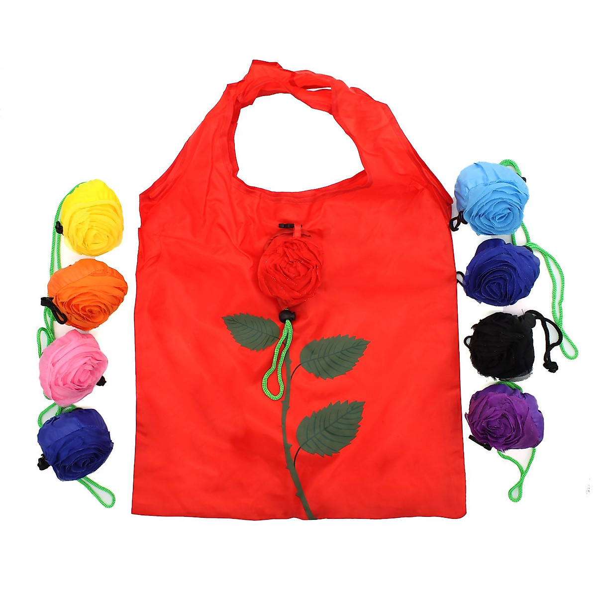 YUYIKES 10PCS Folding Shopping Bags Reusable Roses Shopping Tote Bags Compact Eco Periodic Duty Recycling Use Shopping Bags (Roses)