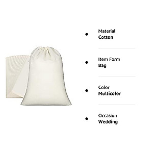 Pangda 15 Packs Muslin Bags Cloth Bags with Drawstring Canvas Large Storage Bags Bulk Cotton Reusable Grocery Bags DIY Craft Sachet Bag for Party Wedding Home Storage, Natural Color (15 x 22 Inches)