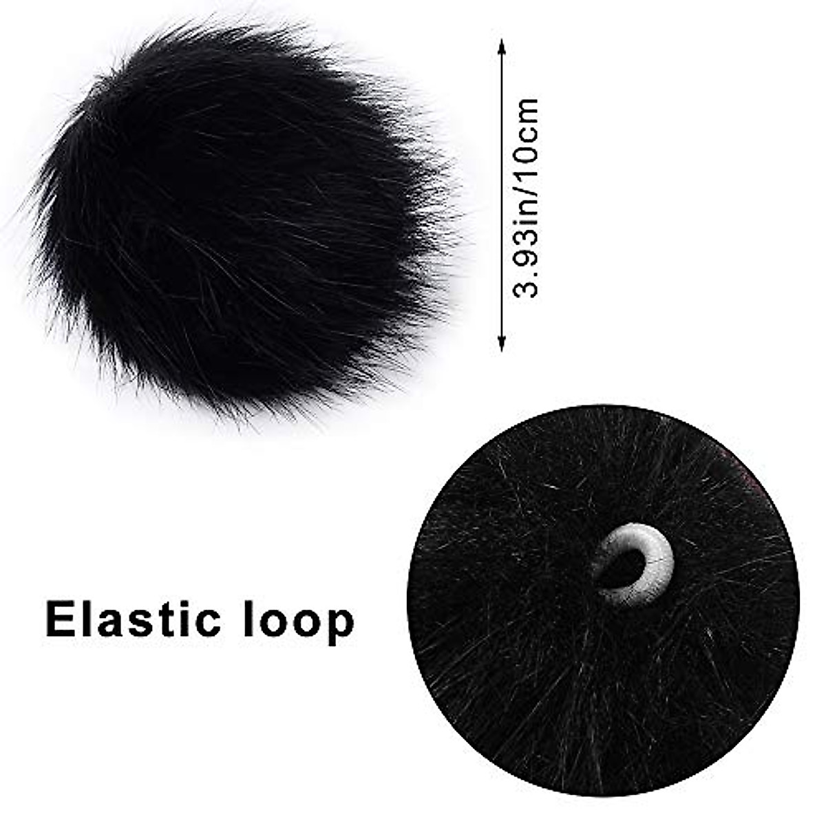 Fur Pom Poms for Hats, 6PCS 4 Inch Faux Fur Pom Pom Balls Fluffy Pompoms for Crafts with Elastic Loop 3 Colors for Keychains Scarves Gloves Bags Knitting Supplies