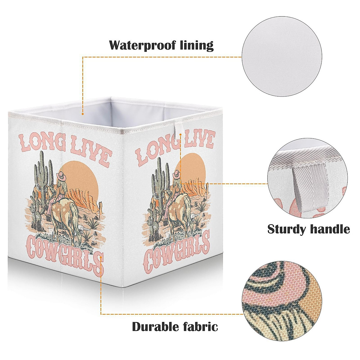 QUGRL Cowgirl Ride Horse Cube Storage Bins Organizer Western Desert Clothes Storage Basket Box for Shelves Closet Cabinet Office Dorm Bedroom 11x11 in