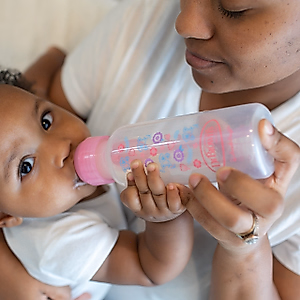 Dr. Brown's Natural Flow Anti-Colic Options+ Narrow Baby Bottle, Pink Floral, 8 oz/250 mL, with Level 1 Slow Flow Nipples, 0m+, 4 Pack