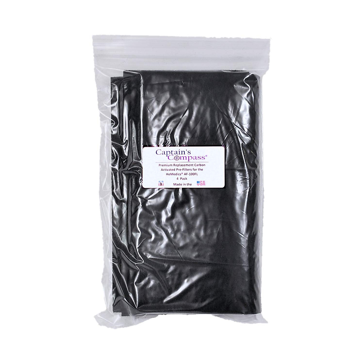 CAPTAIN'S COMPASS Replacement Carbon Filter 4-Pack for Homedics AF-100 Air Purifier, AF-100FL, Made in USA, 4 Pack