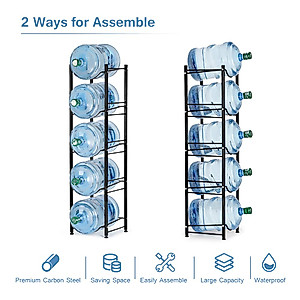 Water Cooler Jug Rack Dispenser 5 Tier Stainless Steel Heavy Duty Detachable Water Bottle Storage Shelf Organizer for 5 Gallon Water Jug Holder for Home Office Kitchen Breakroom