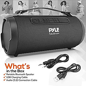 Pyle Wireless Portable Bluetooth Boombox Speaker - 200 Watt Rechargeable Boom Box Speaker Portable Music Barrel Loud Stereo System With AUX Input, MP3/USB/SD Port, Fm Radio, 4" Tweeter - PBMSPG1BK