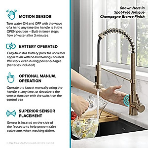 KRAUS Bolden Touchless Sensor Commercial Style 2-Function Single Handle Pull-Down Kitchen Faucet in Brushed Brass / Matte Black, KSF-1610BBMB