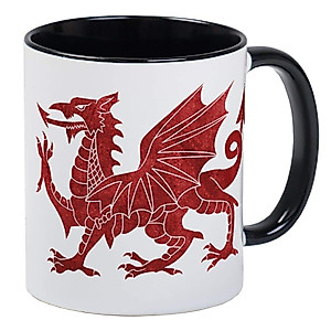 Welsh Red Dragon Mug - Ceramic RINGER 11oz Coffee/Tea Cup Gift Stocking Stuffer