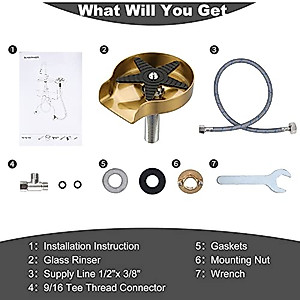 Stainless Steel Glass Rinser for Kitchen Sinks - ARCORA Glass Washer for Sink Brushed Gold, 360° Rotating Baby Bottle Washer, Gold Kitchen Sink Glass Rinser