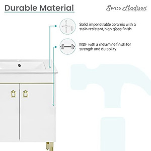 Swiss Madison Lumiere 24" Bathroom Bath Vanity, White and Gold