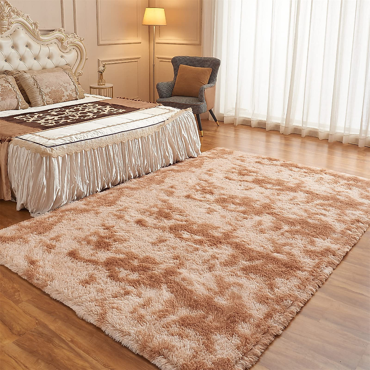 Arbosofe Area Rugs for Living Room Bedroom, 8X10 ft Beige Fluffy Fuzzy Shag Small Carpet Soft Plush Furry Clearance Rug, Cute Rugs for Nursery, Playroom, Kids and Girls Room