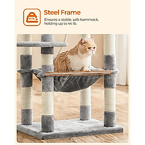 FEANDREA Cat Tree, Cat Tower for Indoor Cats, 56.3-Inch Cat Condo with Scratching Posts, Hammock, Plush Perch, Light Gray UPCT15W