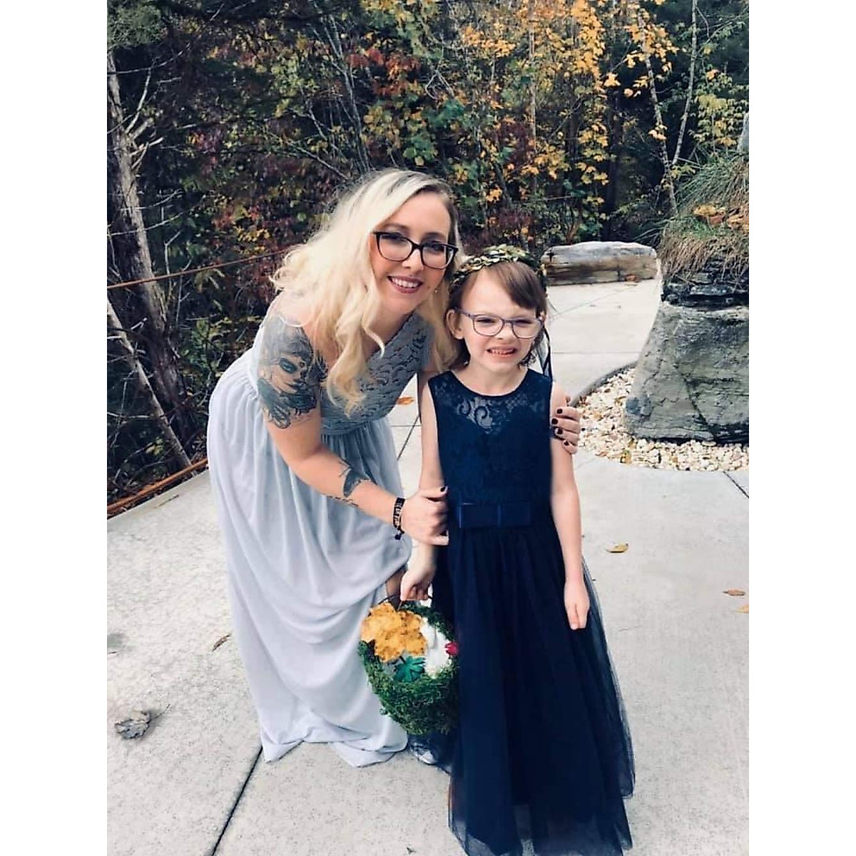 Glamulice Navy Blue Flower Girls Lace Bridesmaid Dress Long A Line Wedding Pageant Dresses Tulle Party Gown Birthday Elegant Fancy Holiday Evening Prom Princess Dance Christmas Ball Gown Formal 11 12