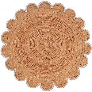Laxmi Exports 4x4, 5x5, 6x6,feet Natural Jute Scallop Round Rug, Floor Scalloped Edge Rug Braided Boho Eco Large Circular Handmade Area Rugs (WHT_3x3)