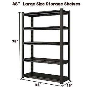 Rufokisa 48" W Garage Shelving Heavy Duty, 2800LBS Loads Adjustable Garage Storage Shelves,5-Tier Metal Storage Racks and Shelving Units, Utility Rack Shelves,48" W x 18" D x 78" H,Black