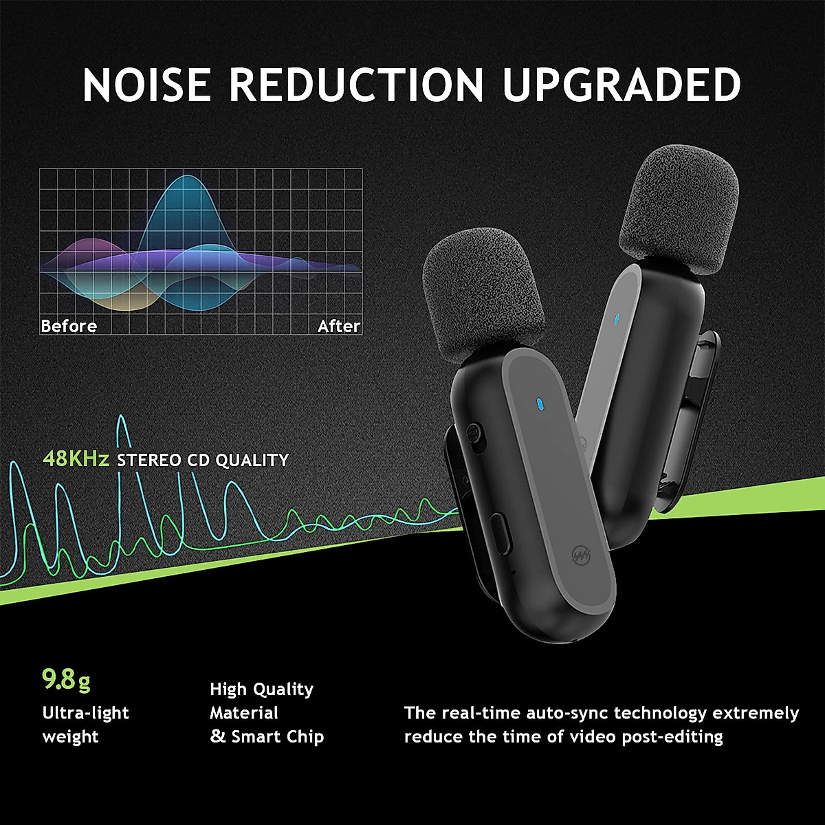 NEWWARE Wireless Lavalier Microphones for iPhone iPad, Lapel Mic with Charging Case and LCD Display, Plug-Play, Noise Reduction, for Recording, Vlog, TikTok, Live Stream (K61)