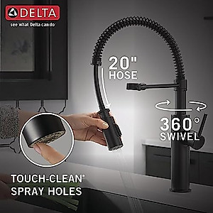 Delta Faucet Antoni Black Kitchen with Pull Down Sprayer, Commercial Style Sink Faucet, Faucets for Sinks, Single-Handle, Magnetic Docking Spray Head, Matte 18803-BL-DST