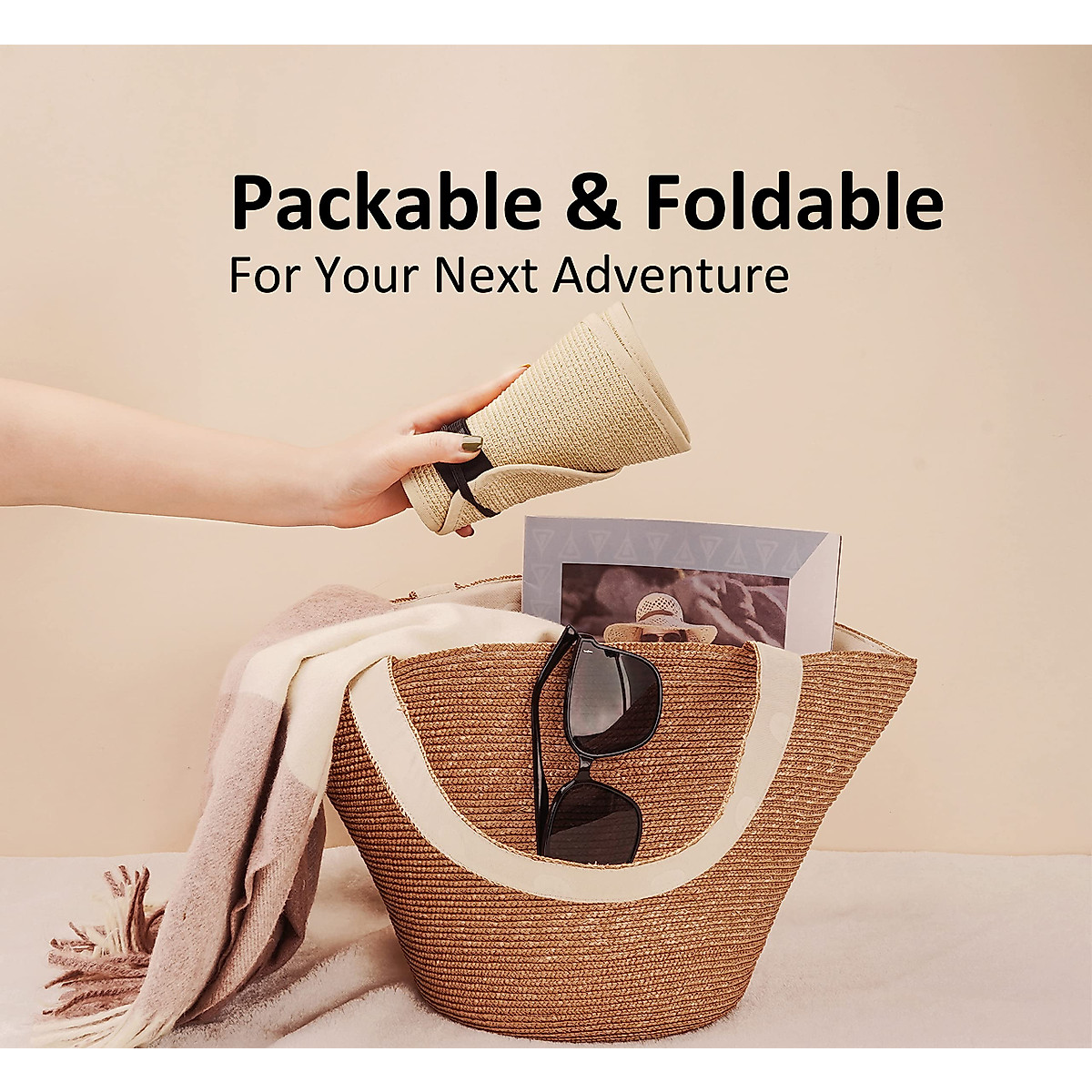 Joywant Sun Visor Hats for Women, Women's Summer Ponytail Foldable Straw Beach Hat with UPF 50+