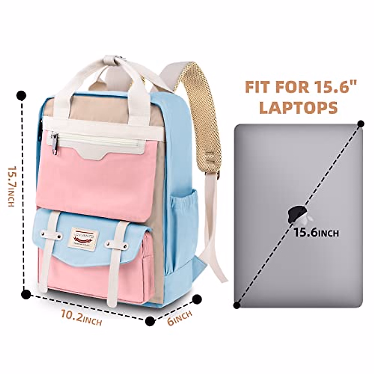 lovvento College Backpack for Women Cute Vintage Travel Bag Aesthetic Laptop Backpack 15.6 Inch Waterproof Computer Work