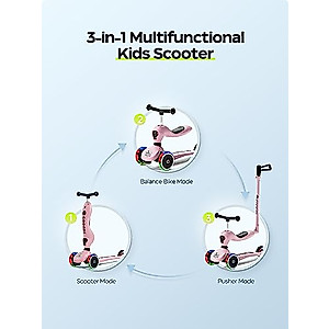 COOGHI Toddler Scooter, 3-in-1 Kids Scooter with Flashing Wheels & Kids Helmet Pads Set for Scooter Skateboarding Skating Biking BMX Skiing