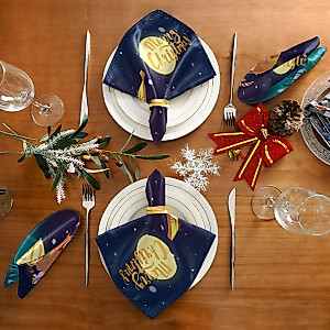 Aslsiy Christmas Santa Presents Sleigh Cloth Napkins Set of 6 Winter Forest Soft 20 x 20 Inch Dinner Table Napkins Comfortable Polyester Napkin for Kitchen Home Wedding Party Holiday Decor