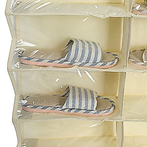 Yuecoom Hanging Shoe Organizer Over Door, 26 Large Pocket Shoe Rack Closet Shoes Hanger Non-Woven Transparent Storage Bag(Beige)