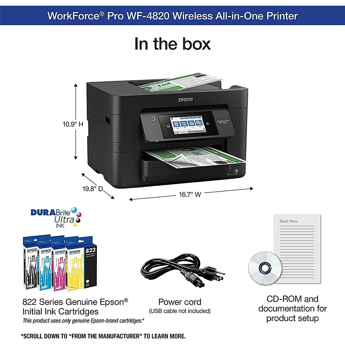 Epson WorkForce Pro WF-4820 Wireless All-in-One Inkjet Printer (Renewed)