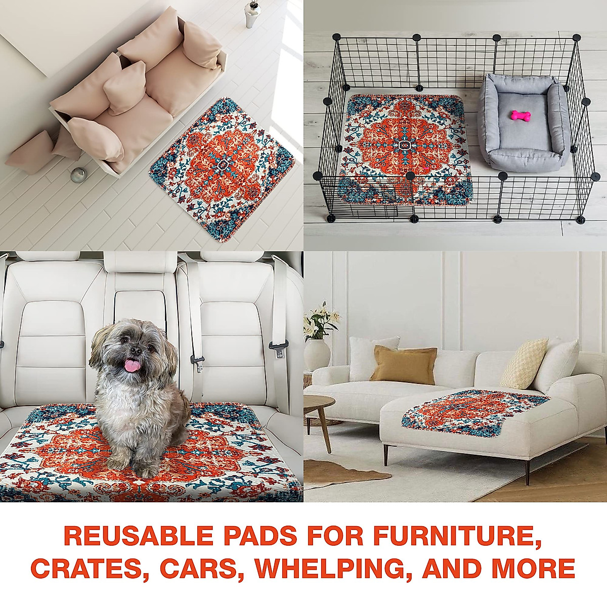 PUPIBOO Washable Pee Pads for Dogs - Super Absorbent Reusable Puppy Training Pads - 100% Waterproof, Leak-Proof & Non-Slip Whelping Pads for Pet Housebreaking