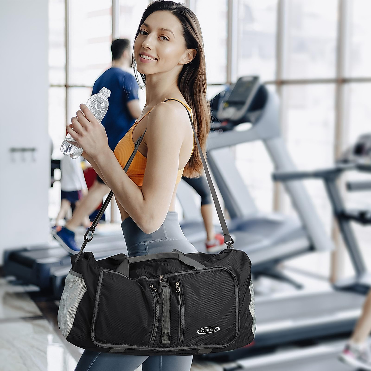 G4Free 40L/65L Foldable Duffel Bag, Water-Repellent Travel Backpack, Lightweight Carry Bag for Overnight Weekender Sports Men Women, Balck, 40L