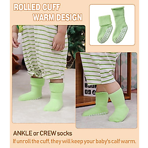 LANLEO Baby Girls Boys Non Slip Socks with Grips Toddler Kids Unisex Warm Thick Cotton Ankle Crew Socks with Grippers 6 Pairs Color A,3-12 Months