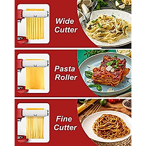 Pasta Maker Attachment for All Kitchenaid Mixers, Noodle Ravioli Maker Kitchen Aid Mixer Accessories 3 In 1 Including Dough Roller Spaghetti Cutter Fettuccine Cutter - Homemade Fresh Pasta Easily!