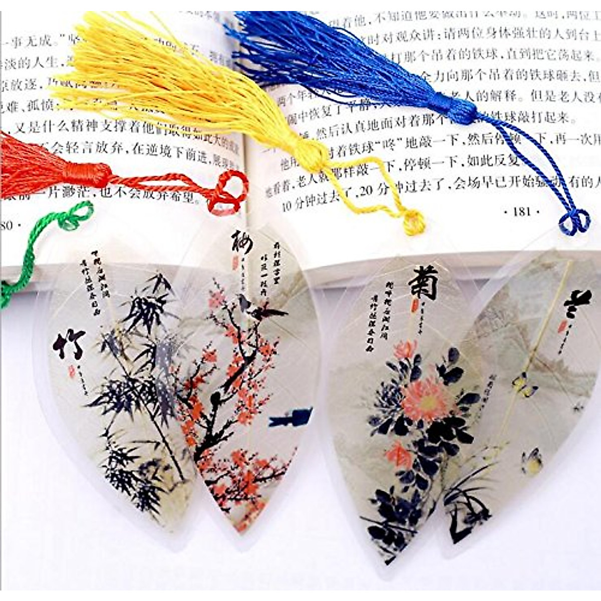 Fascola Chinese Style Leaf Bookmarks 4 Pcs, Mini Creative Book Mark,Plum Flower(mei),Orchid (LAN),Bamboo(zhu),Chrysanthemum (ju) Bookmark Creative Gift