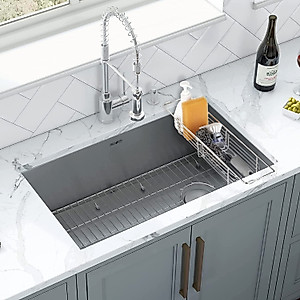 Retractable sink drain rack, 304stainless steel expandable sink storage rack, adjustable sink rack, kitchen sponge drying rack, sink tray, soap rack, breathable drainage (adjustable length 14in-18in)