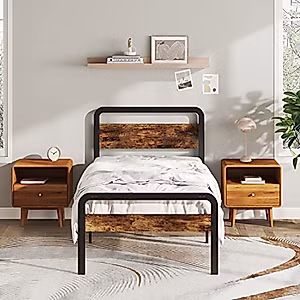 Upcanso Twin XL Bed Frame with Wood Headboard and Footboard, Platform Twin XL Bed Frames No Box Spring Needed with Heavy Duty Slats for Kids, Easy Assembly