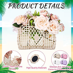 4 Sets Jelly Bags with Sunglasses for Women Wedding Jelly Purse Beach Bags Plastic Jelly Basket Flower Glasses for Bridal Wedding Party Gift