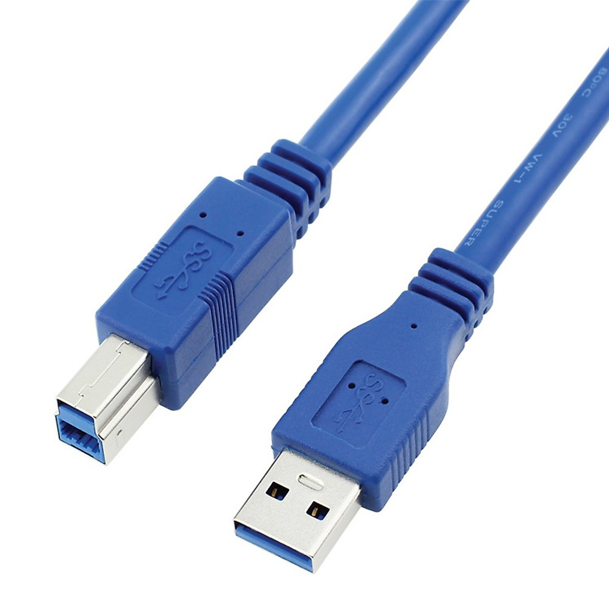 Bluwee USB 3.0 Cable - Type A-Male to Type B-Male - 2 Feet (0.6 Meters) - Round Blue