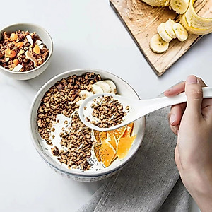 QLANS Soup Spoons, Ceramic Chinese Soup Spoons, Asian Soup Spoons, White Japanese Spoon Large for Ramen Pho Wonton Dumpling Miso, Deep Oval Hook Design, Set of 8