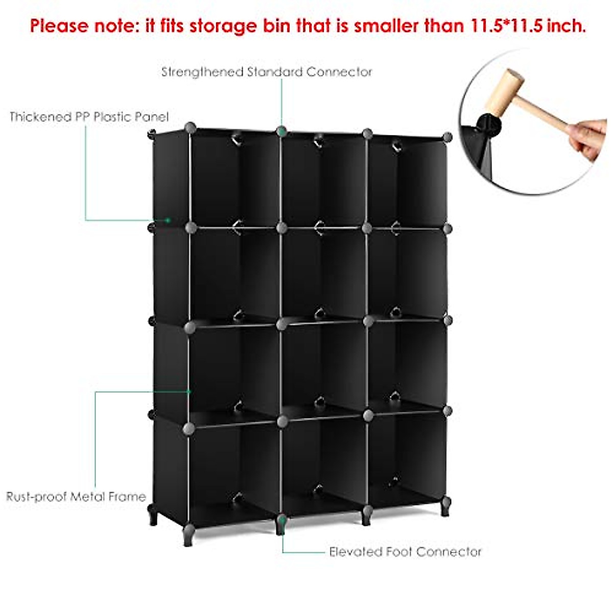 TomCare Cube Storage Organizer 12-Cube Closet Organizer and Storage Shelves Bookshelf Cubes Organizer Plastic Book Shelf Bookcase DIY Square Closet Cabinet Shelves for Bedroom Office, Black