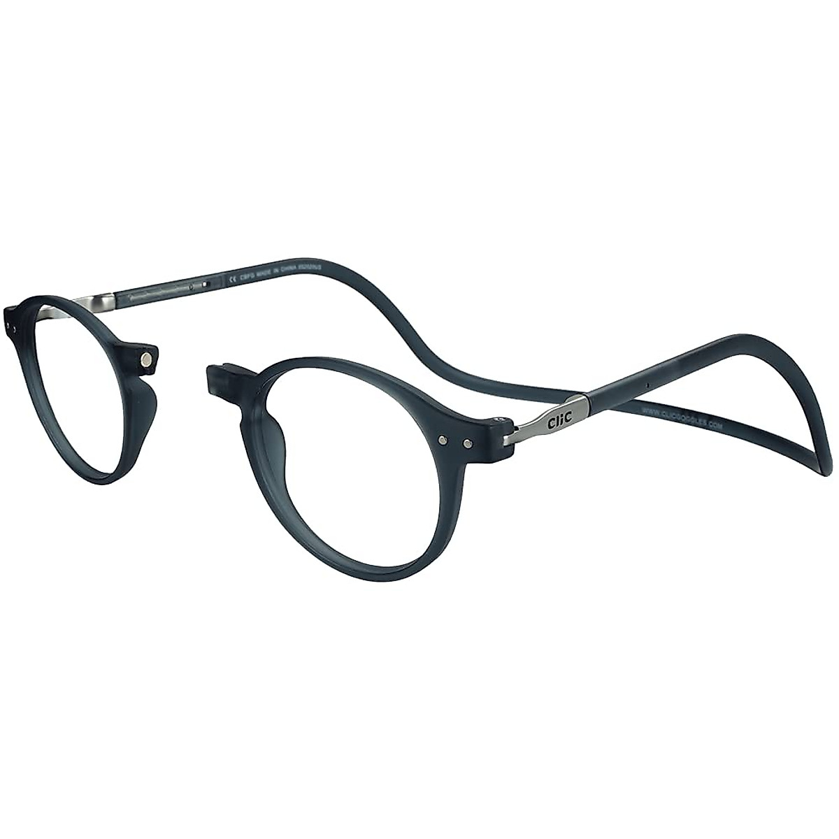 Clic Magnetic Reading Glasses for Men or Women, Computer Readers, Brooklyn (S-M, Dark Matte Grey, 2.00 Magnification)