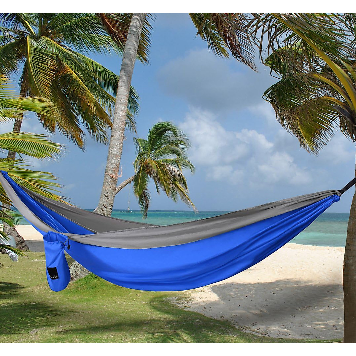 Gold Armour Camping Hammock with Bug Net - XL Double Hammock Portable Hammock Camping Accessories Gear Mosquito Bug Net Set for Outdoor Indoor, USA Based Brand (Blue & Gray)