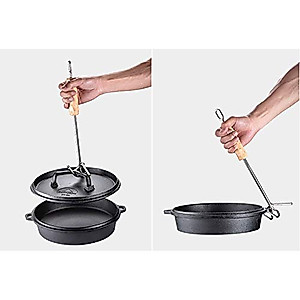 CAMPINGMOON Camp Dutch Oven Lid Lifter for Lifting and Carrying Dutch Ovens with Wood Handle MS-34
