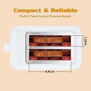 Toaster 2 Slice, NIKLEMON Small Compact Plastic Toaster with 6 Browning Levels and Defrost, Reheat and Cancel 3 Functions, Removable Crumb Tray, Under Base Cord Storage, White