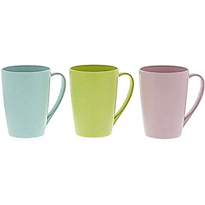 Okuna Outpost 6-Pack 12oz Wheat Straw Mugs, Dishwasher Safe Unbreakable Coffee Mug Set with Handles, Reusable Plastic Mug for Coffee, Tea, Milk, Warm Beverages (3 Colors, 4x3x4 in)