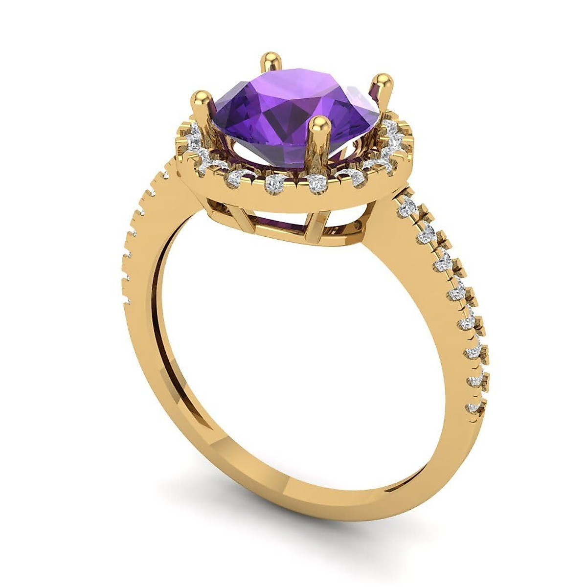 Clara Pucci 1.79ct Round Cut Solitaire halo Natural Amethyst Proposal Designer Wedding Anniversary Bridal accent ring 14k Yellow Gold