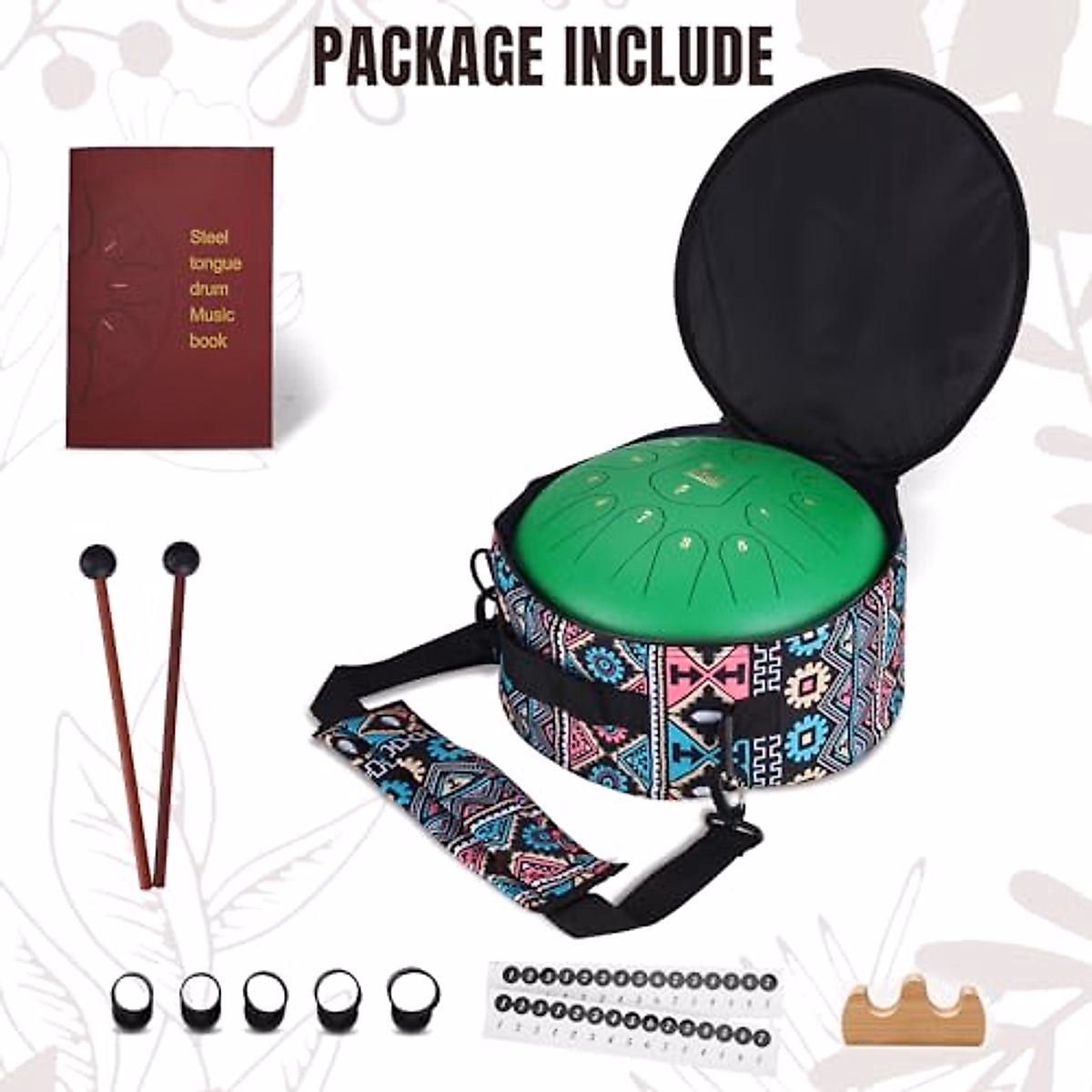 FOUR UNCLES Steel Tongue Drum 12 Inch 13 Notes Hand Pan Drums with Travel Bag Sticks Music Book Mallets, C Major Musical Instruments for Entertainment Meditation Yoga Zen Gifts (Emerald Green)