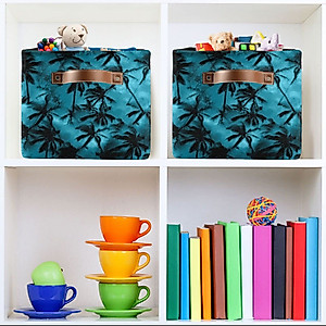 Storage Basket Hawaiian Palm Tree Foldable Canvas Laundry Baskets Bin Waterproof Inner Layer with Sturdy Handles for Toy Nursery Blanket Clothes 2 Pack
